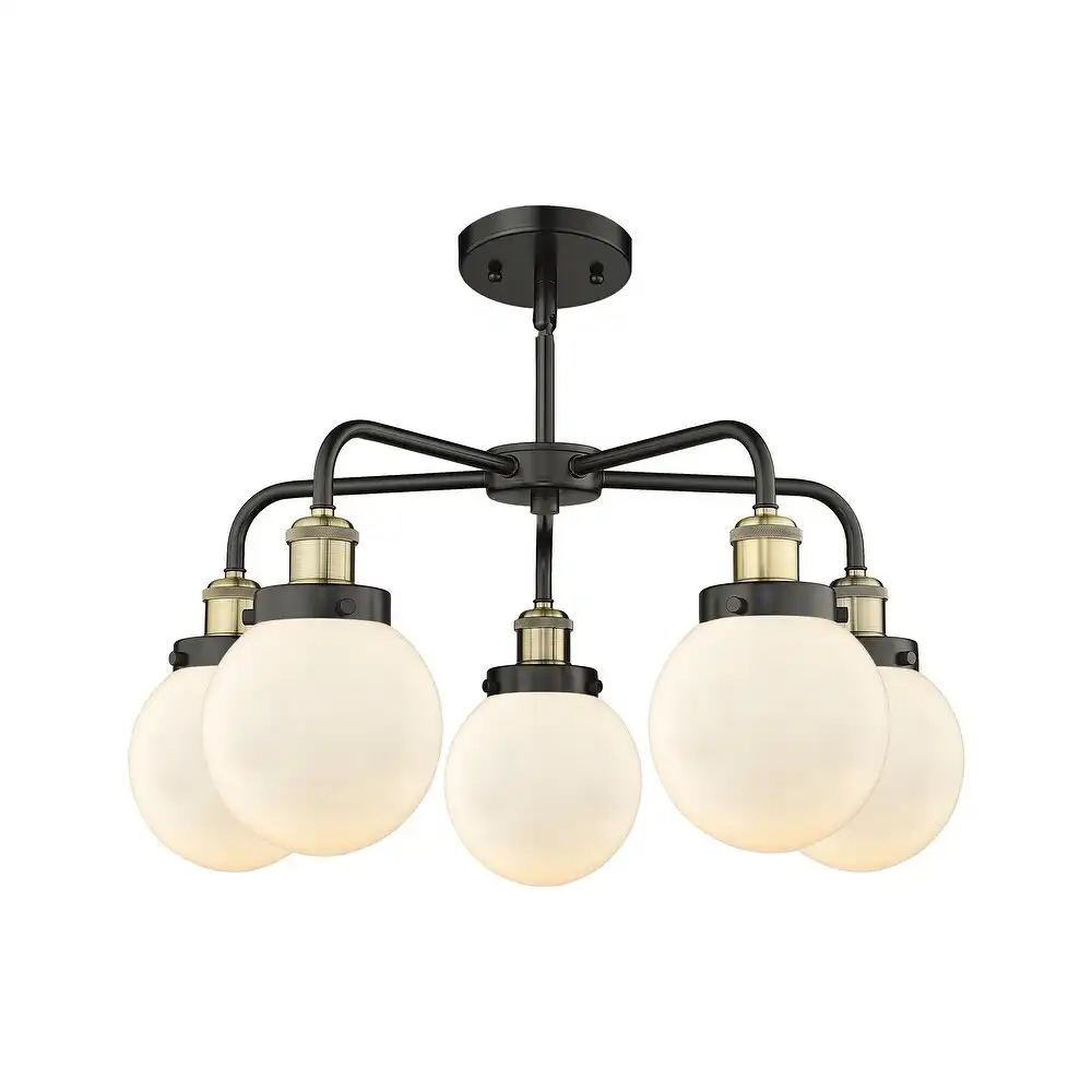 Lunara Pendant 5-Light – Custom Matte Black Iron Fixture with Opaline ...