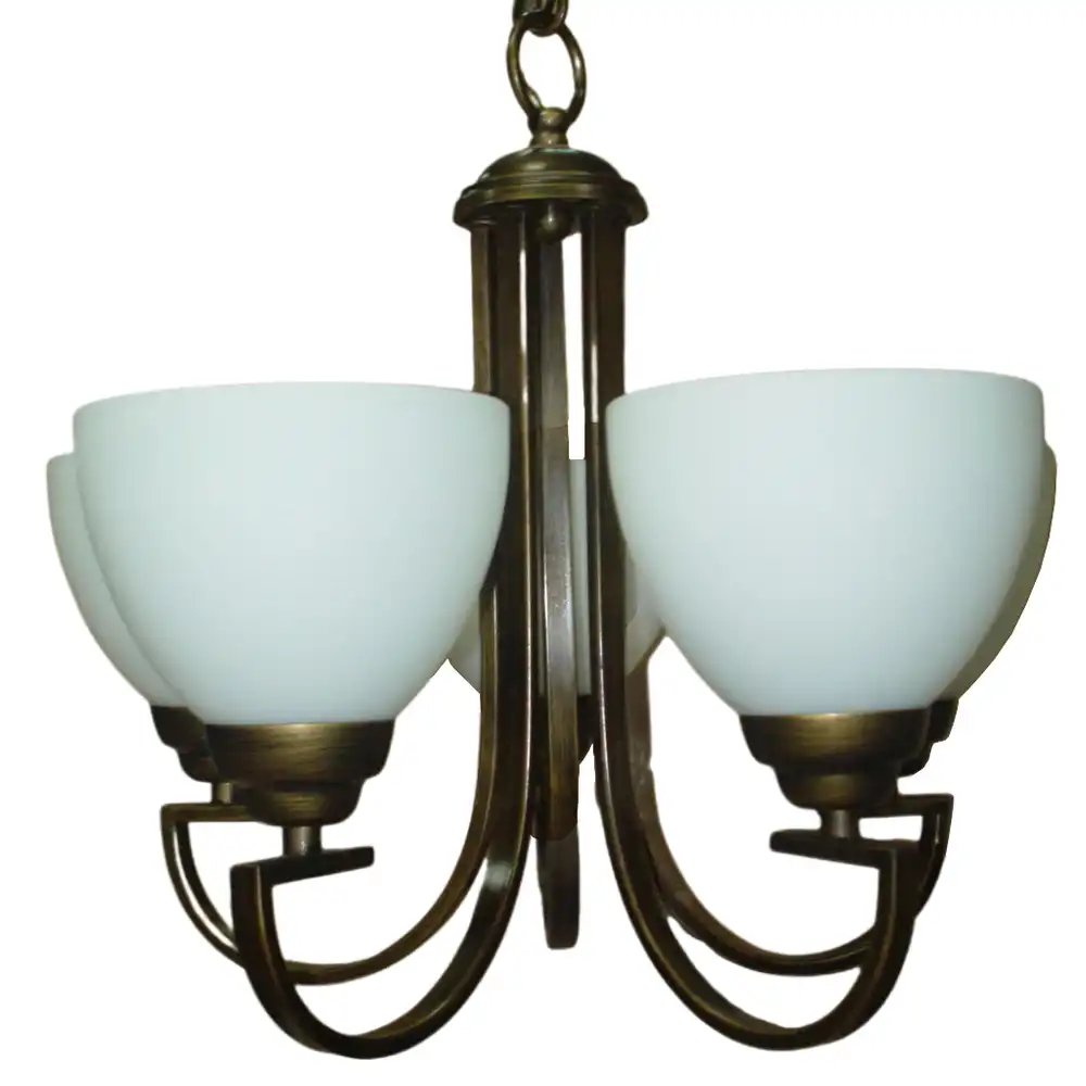 Aurora Crest – 5-Light Antique Brass Chandelier with Frosted Glass ...