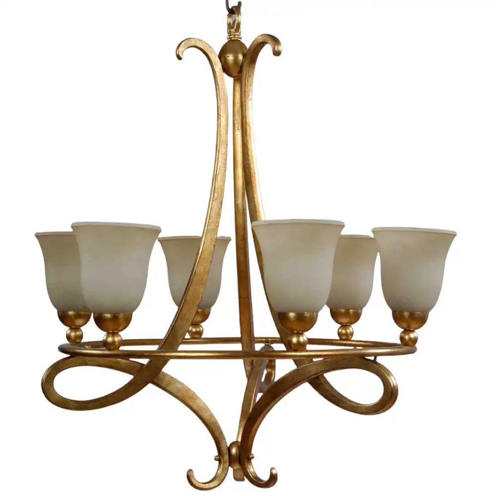 Lunaris Arc Pendant – 6-Light Polished Brass Chandelier with White ...