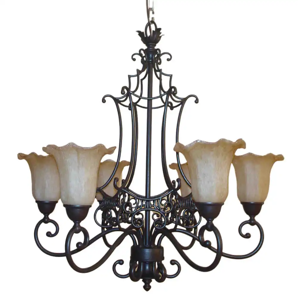 Nocturne Bloom Pendant – 6-Light Matte Black Iron Floral Suspension ...