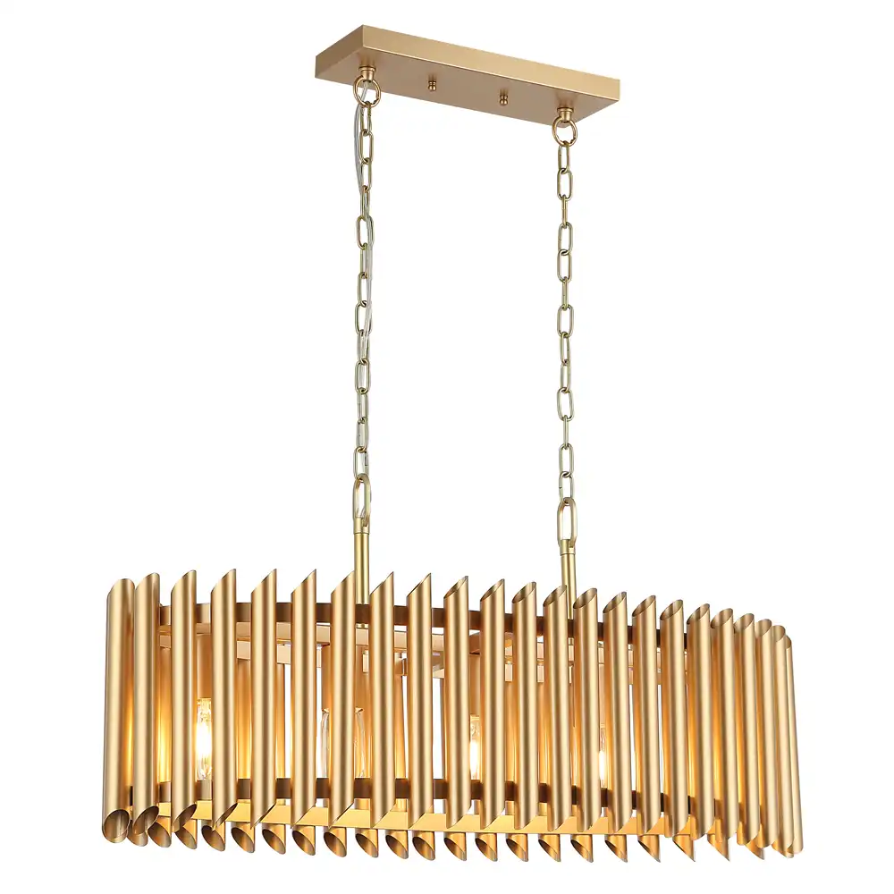 Sonata Ellipse Pendant – 4‑Light Customizable Brass Linear Chandelier ...