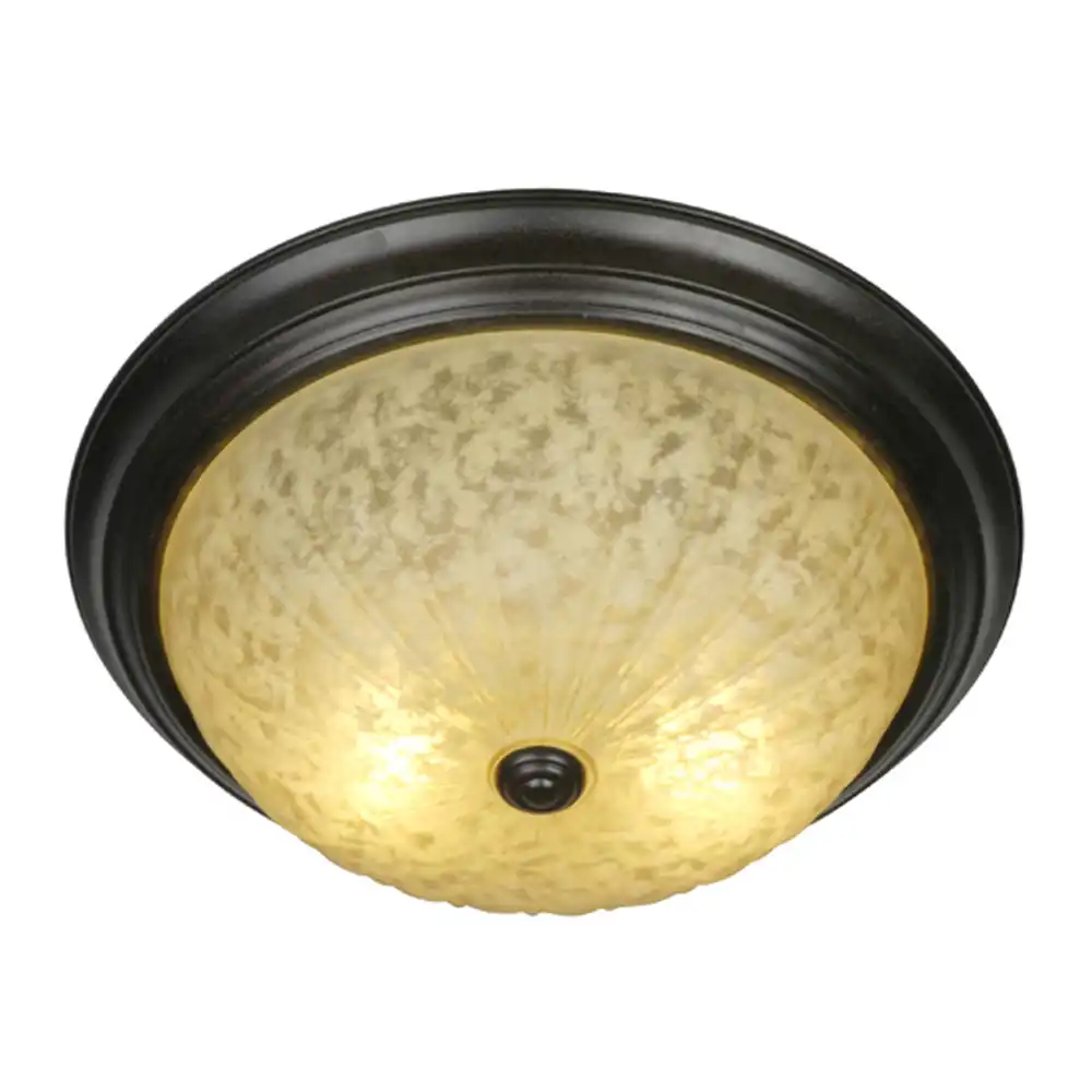 Amber Crest – 3-Light Flush Ceiling Light with Ripple Glass Shade ...